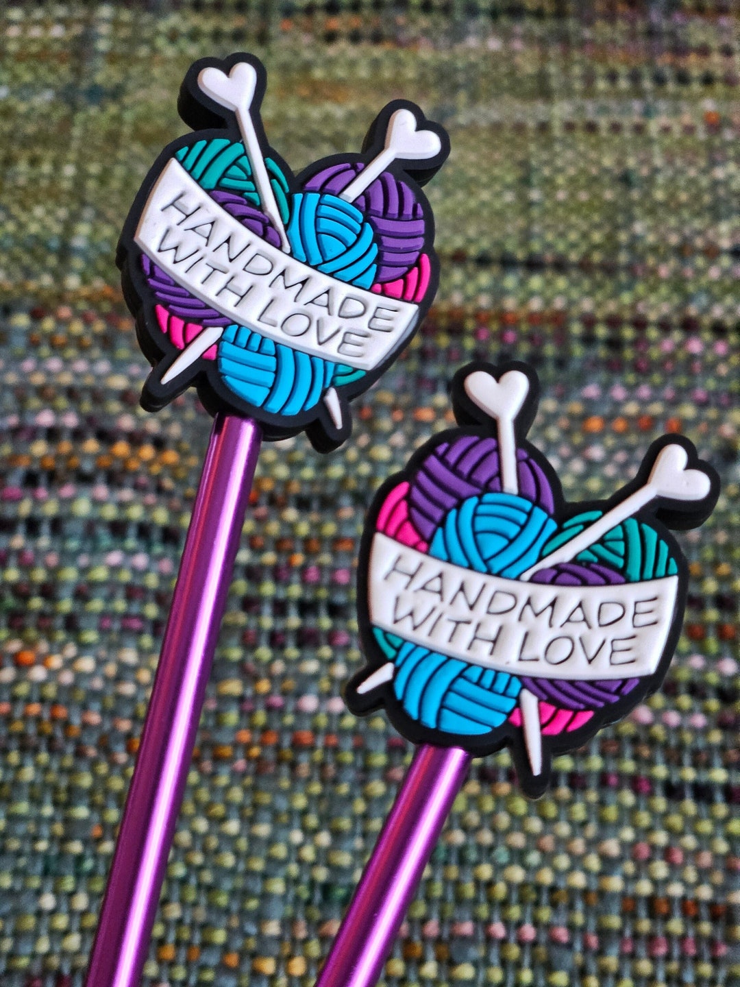 Knitting Heart (blue) Needle Stopper Protector - Set of 2 Needle Point ...