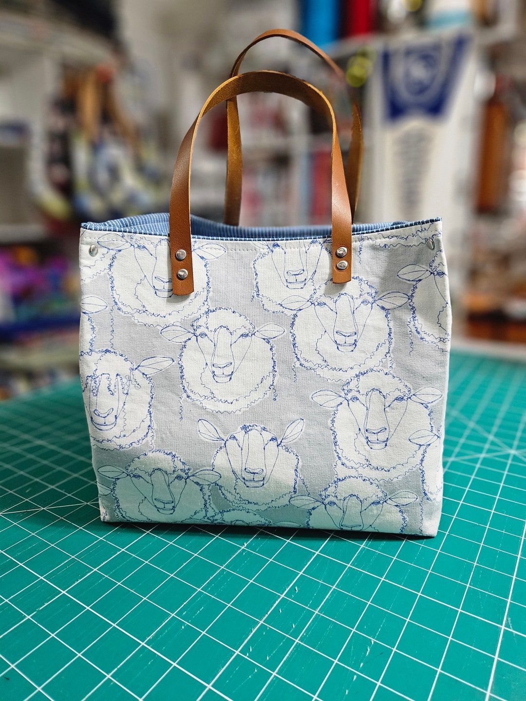 Kokka Linen Sheep Face Tote Bag Knitting Crochet Needlepoint Open Tote ...