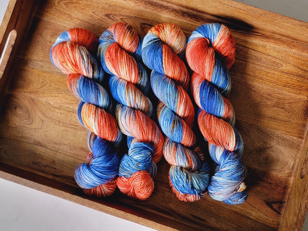 Bon Voyage standard Sock Yarn Blue Orange Variegated Hand Dyed Yarn ...