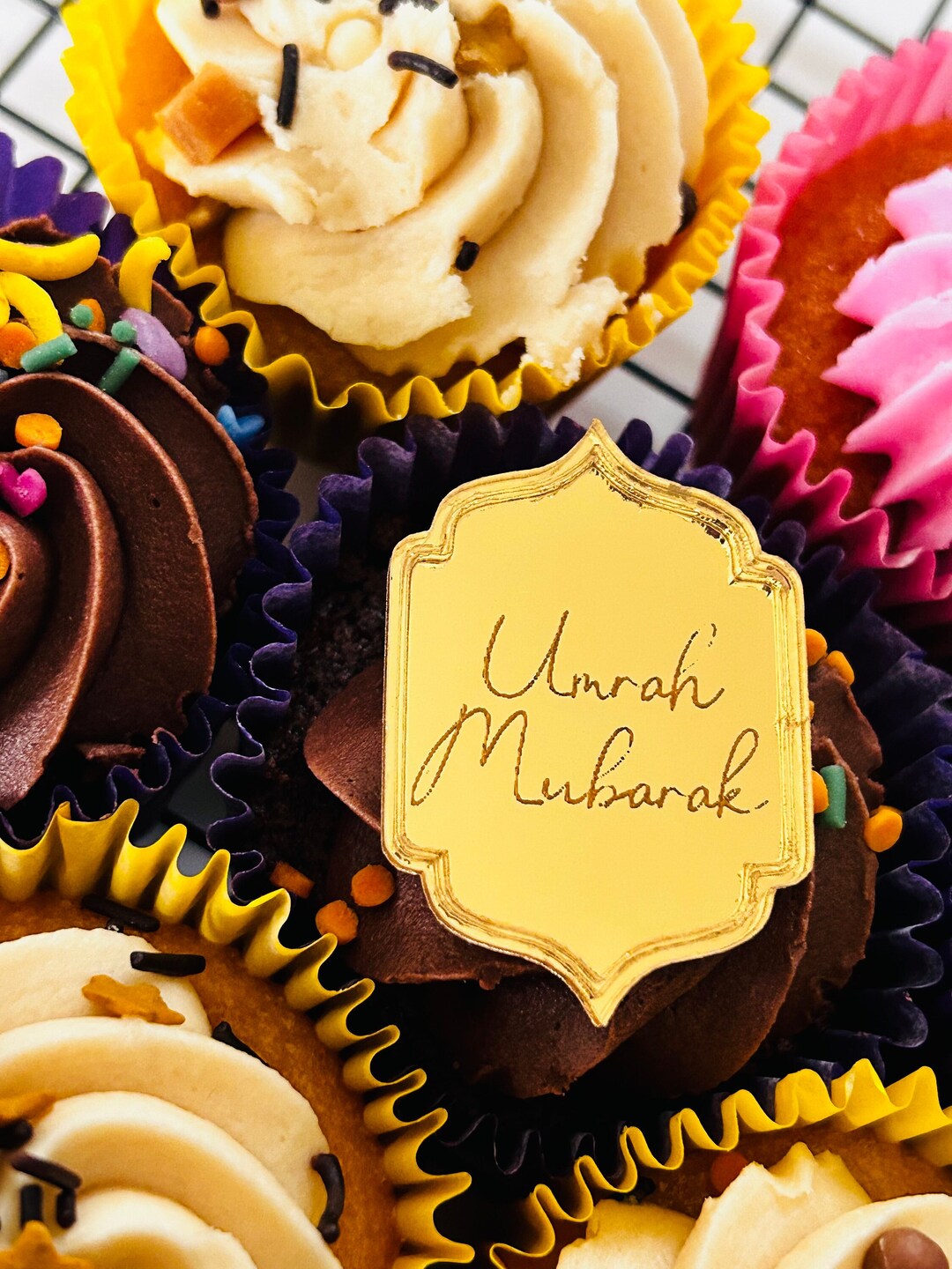 Umrah Mubarak Mirror Acrylic Cake Charm Cake Disc Gift Tag, Mirror ...