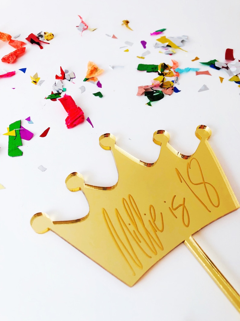 Custom crown gold mirror mini acrylic cake topper fancy cake | Etsy