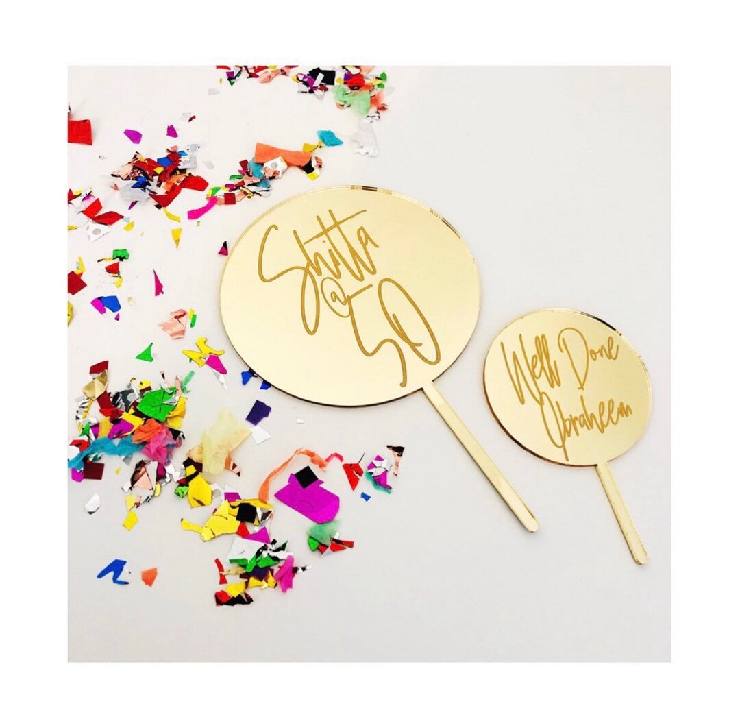 Custom Gold Mirror Mini Acrylic Cake Topper, Fancy Cake Topper ...