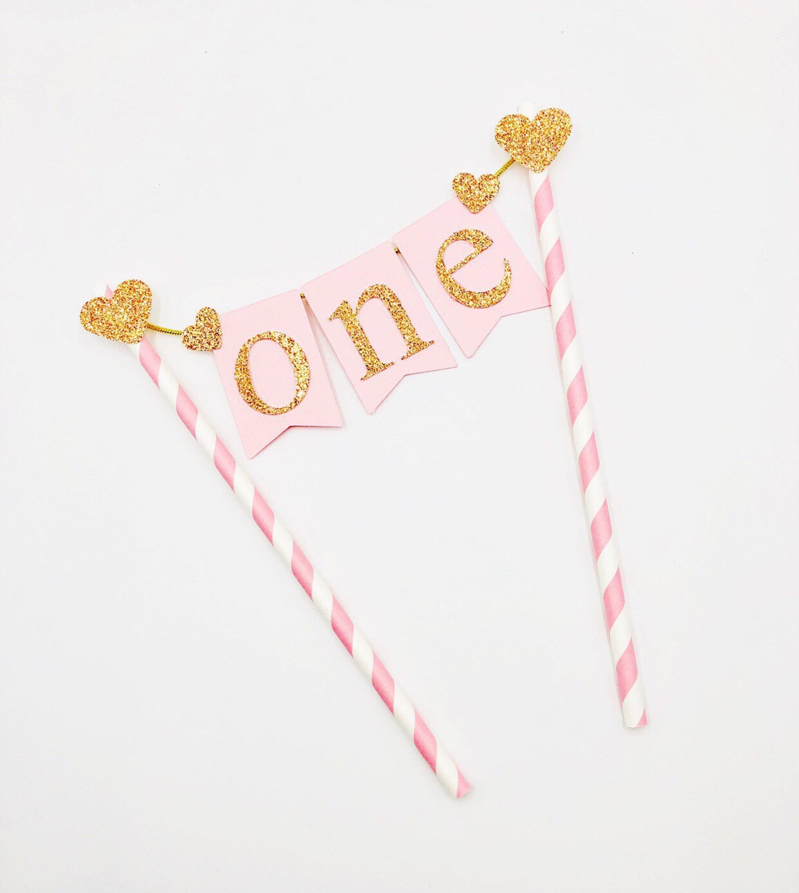 One cake bunting Pink rose gold glitter number one cake topper | Etsy