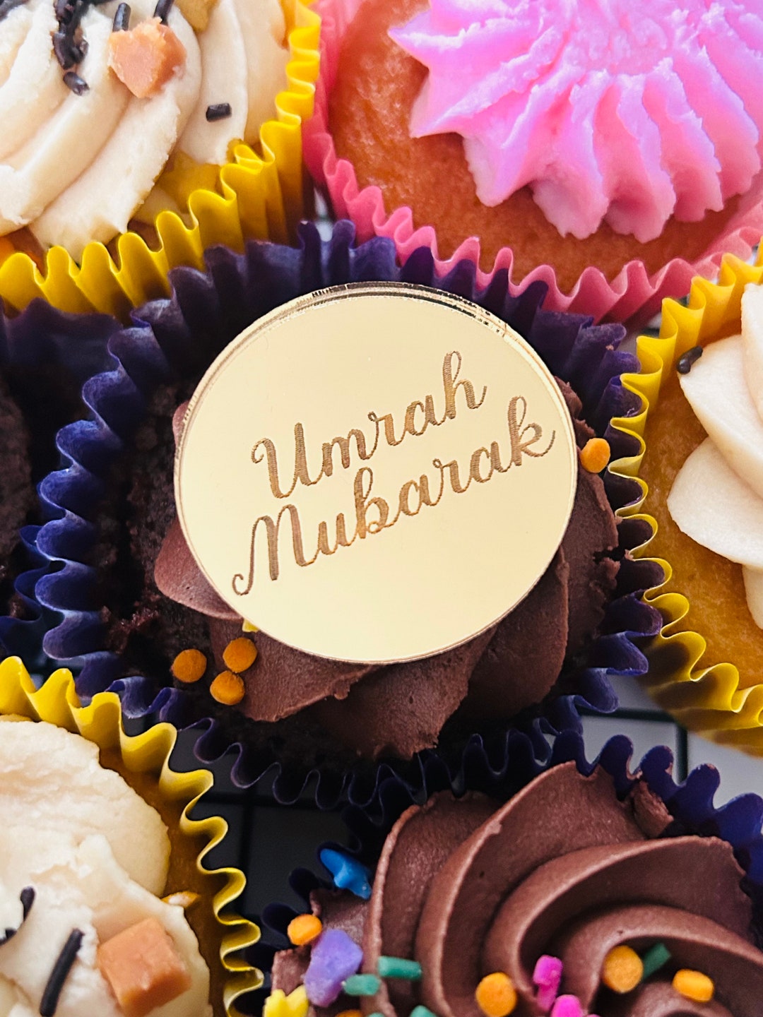 Umrah Mubarak Mirror Acrylic Cake Charm Cake Disc Gift Tag, Mirror ...