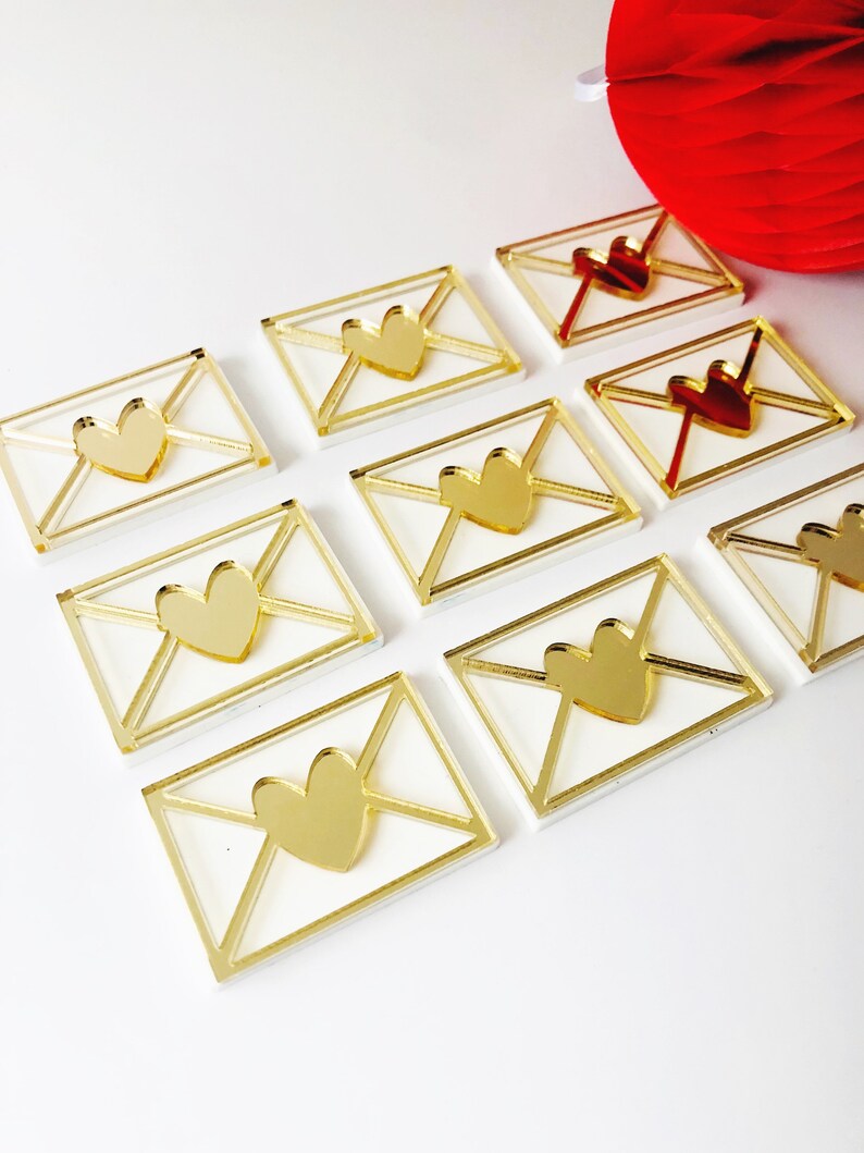 Valentine Envelope Charms: Mirror Acrylic Gift Tags, Cake Toppers (pack ...
