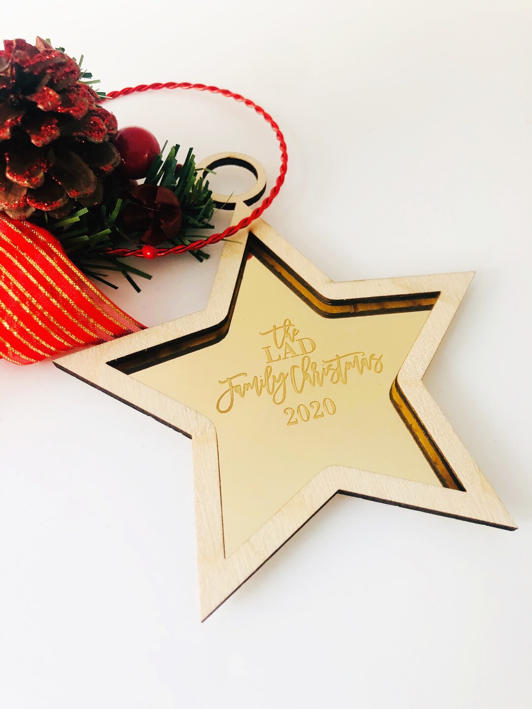 Family Christmas Star Bauble, Engraved Acrylic Bauble, Personalised ...