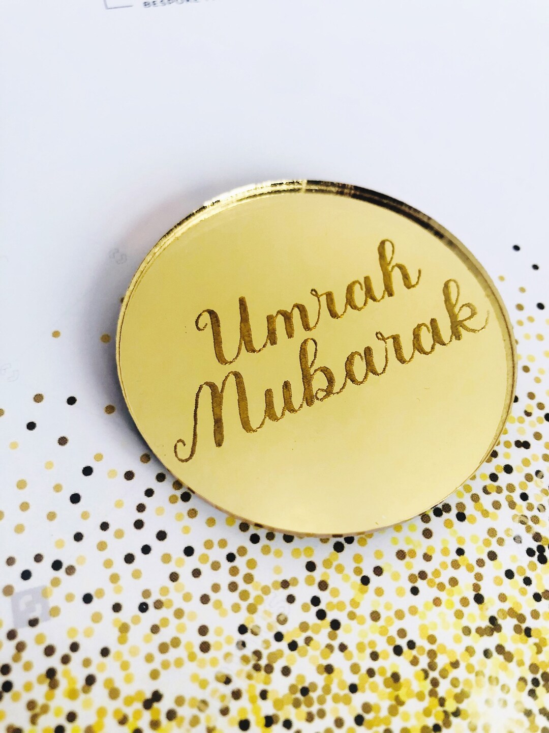 Umrah Mubarak Mirror Acrylic Cake Charm Cake Disc Gift Tag, Mirror ...
