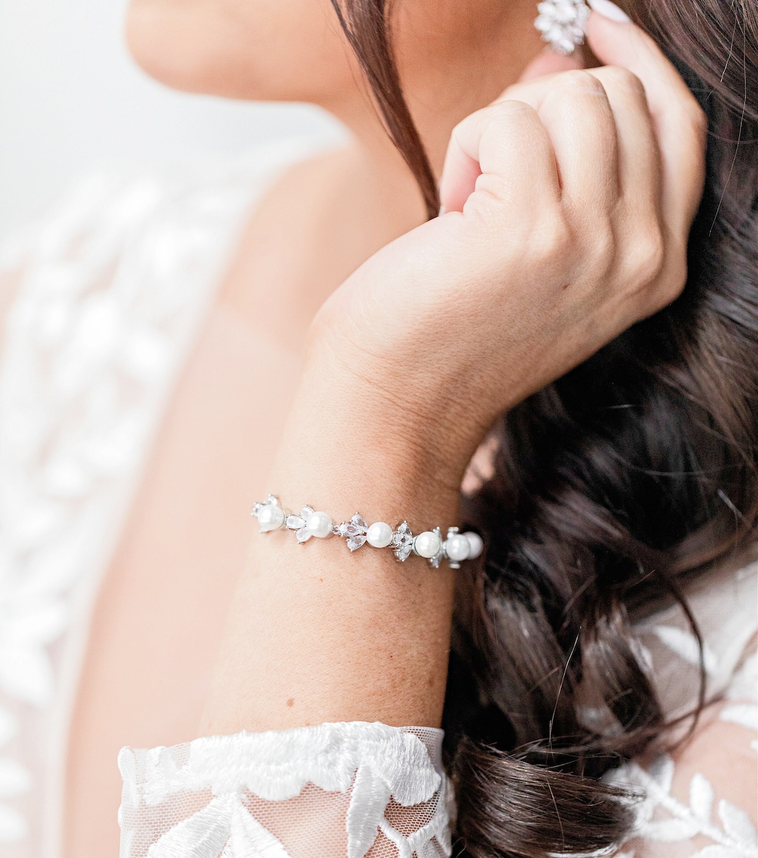 Pearl Wedding Bracelet Pearl Bridesmaid Bracelet, Floral Pearl Bracelet ...