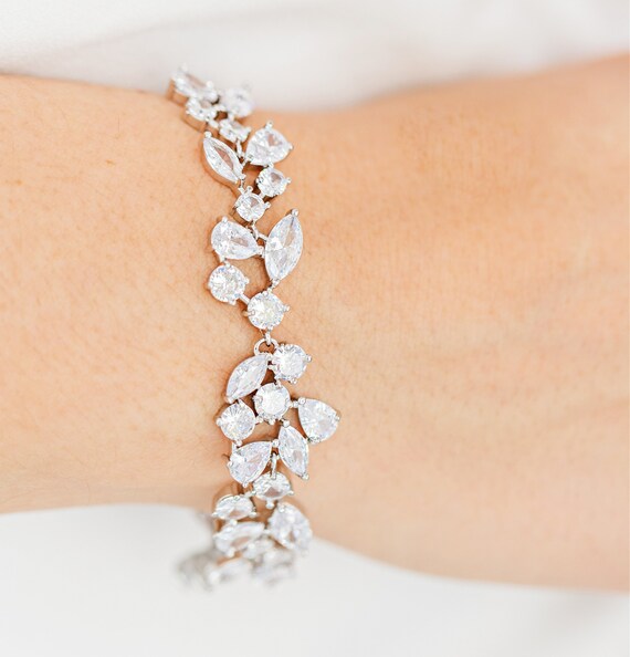 Crystal Wedding Bracelet Silver Bridal Bracelet Wedding - Etsy