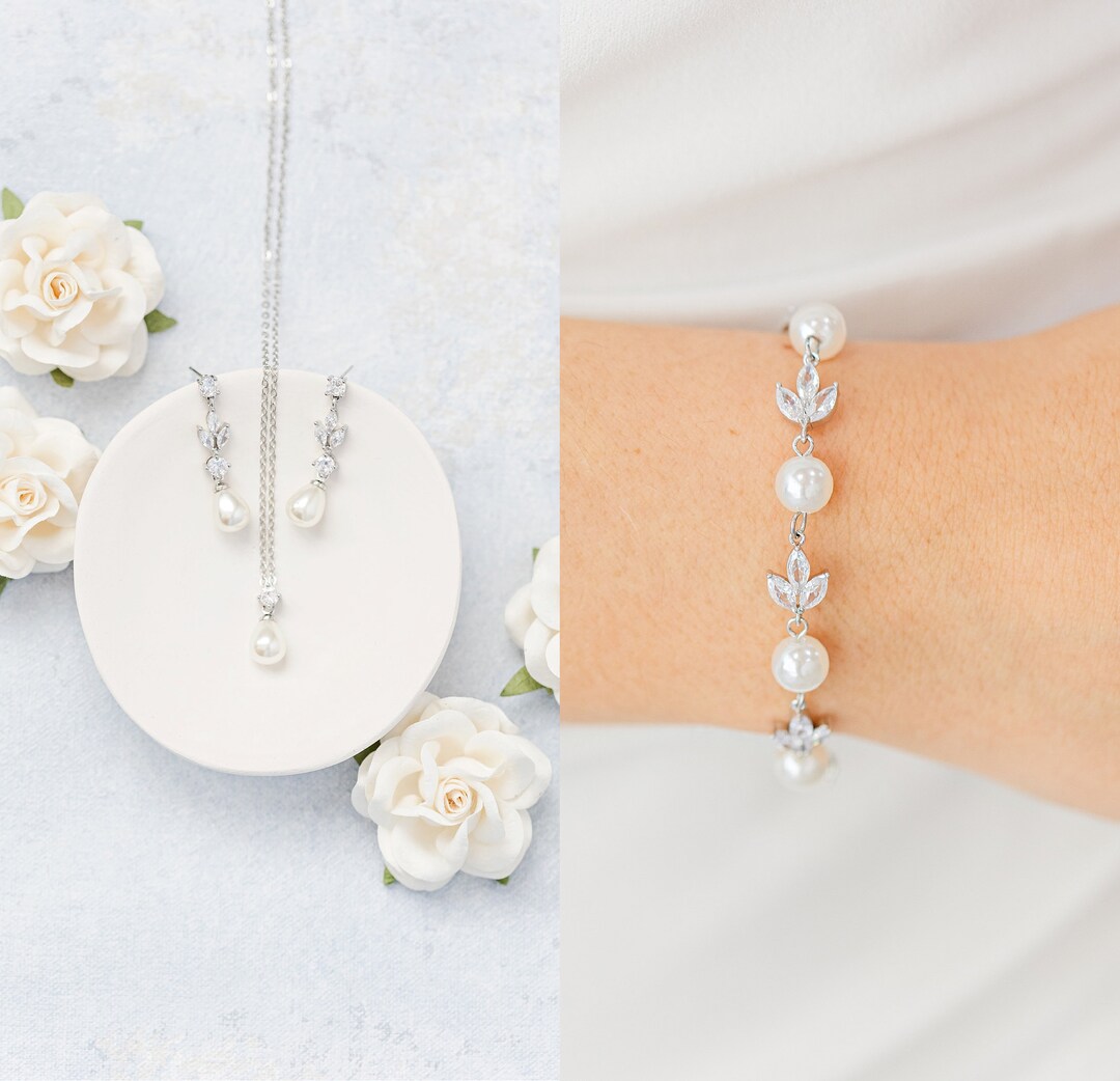 Pearl Wedding Jewelry Set, Pearl Bridal Jewelry, Pearl Bridal Necklace ...