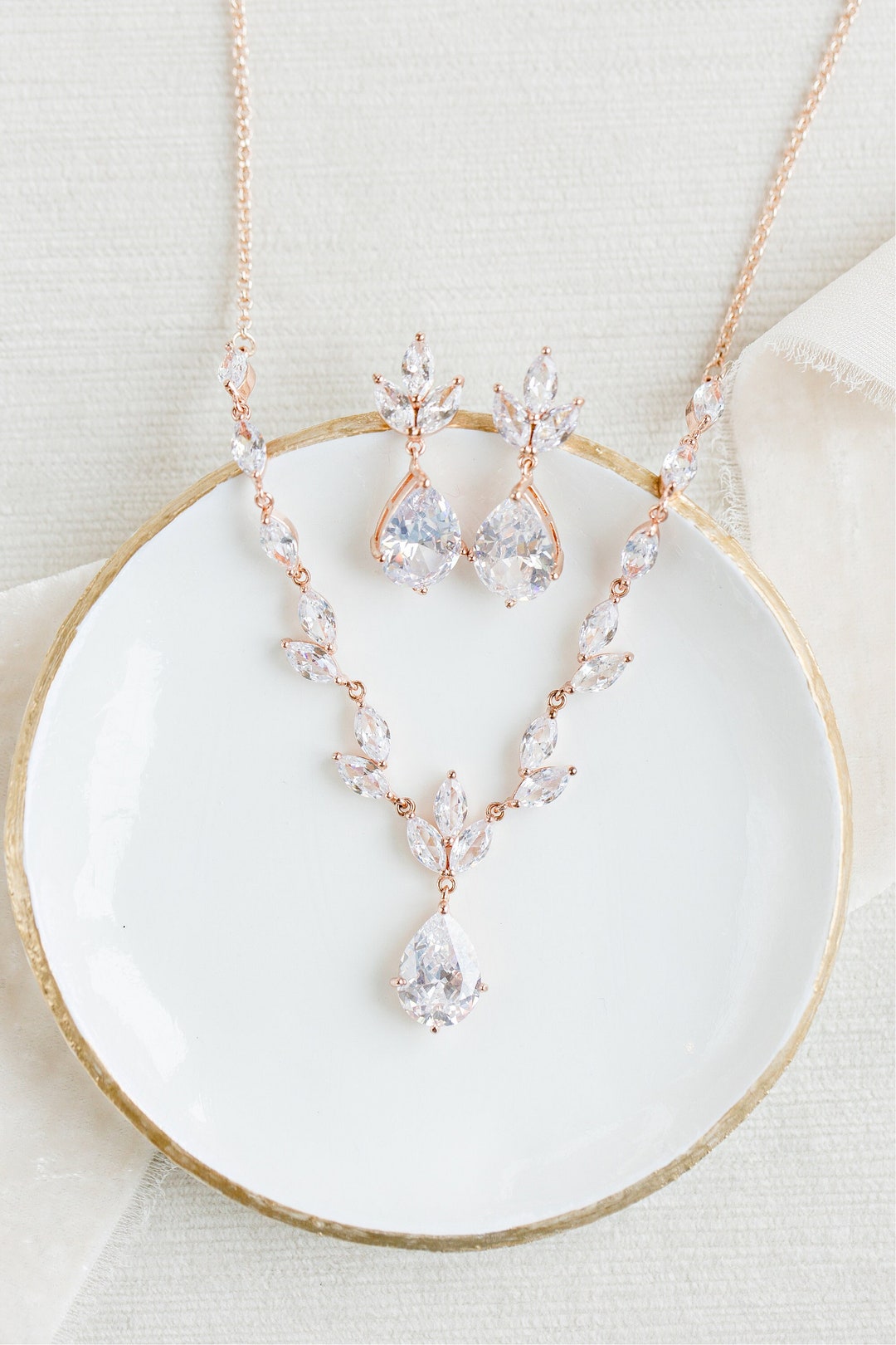 Wedding Jewelry Set, Rose Gold Bridal Jewelry Set, Wedding Necklace Set ...