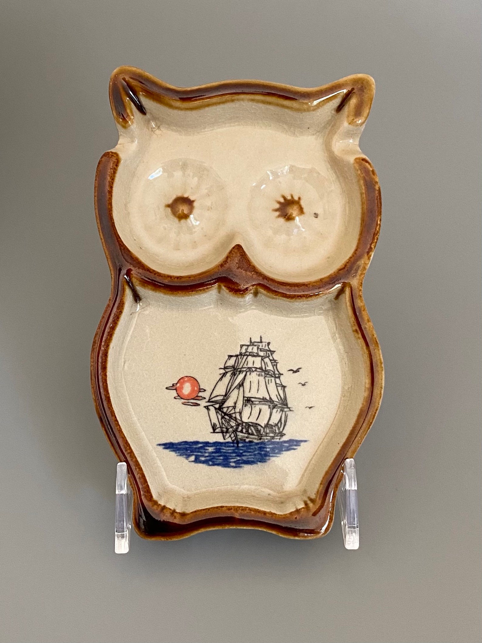 Vintage Ceramic Owl Ashtray With Nautical Clipper Ship Ocean - Etsy