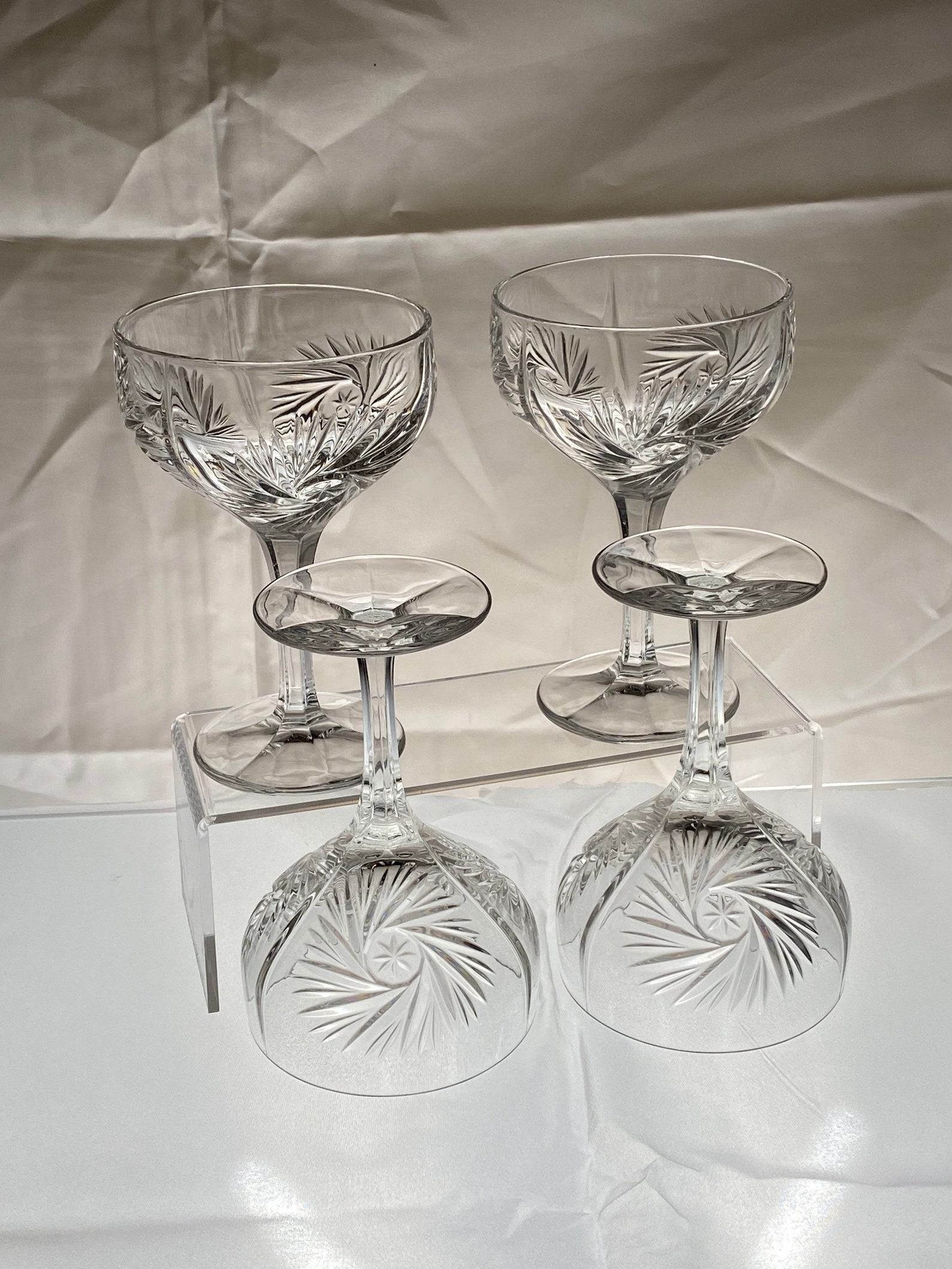 Crystal Wine Glasses Set of Four Cut Pinwheel and Star Pattern - Etsy