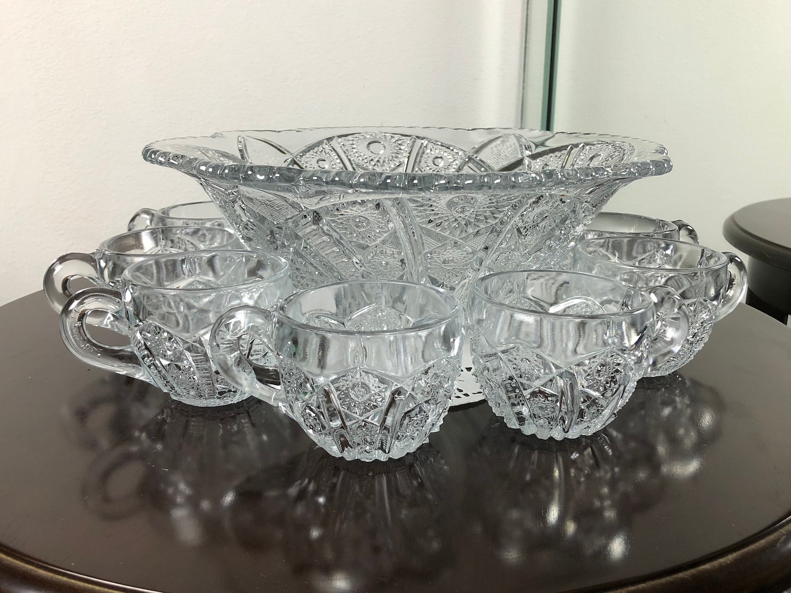 Vintage Punch Bowl Set Ornate Pattern One Punch Bowl Seven Punch Cups ...