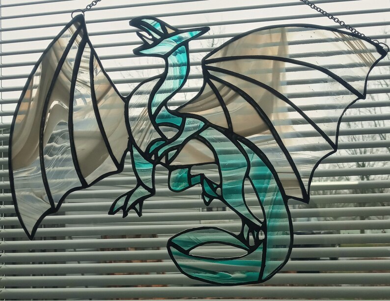 Fierce Flying Dragon Stained Glass Suncatcher - Etsy UK