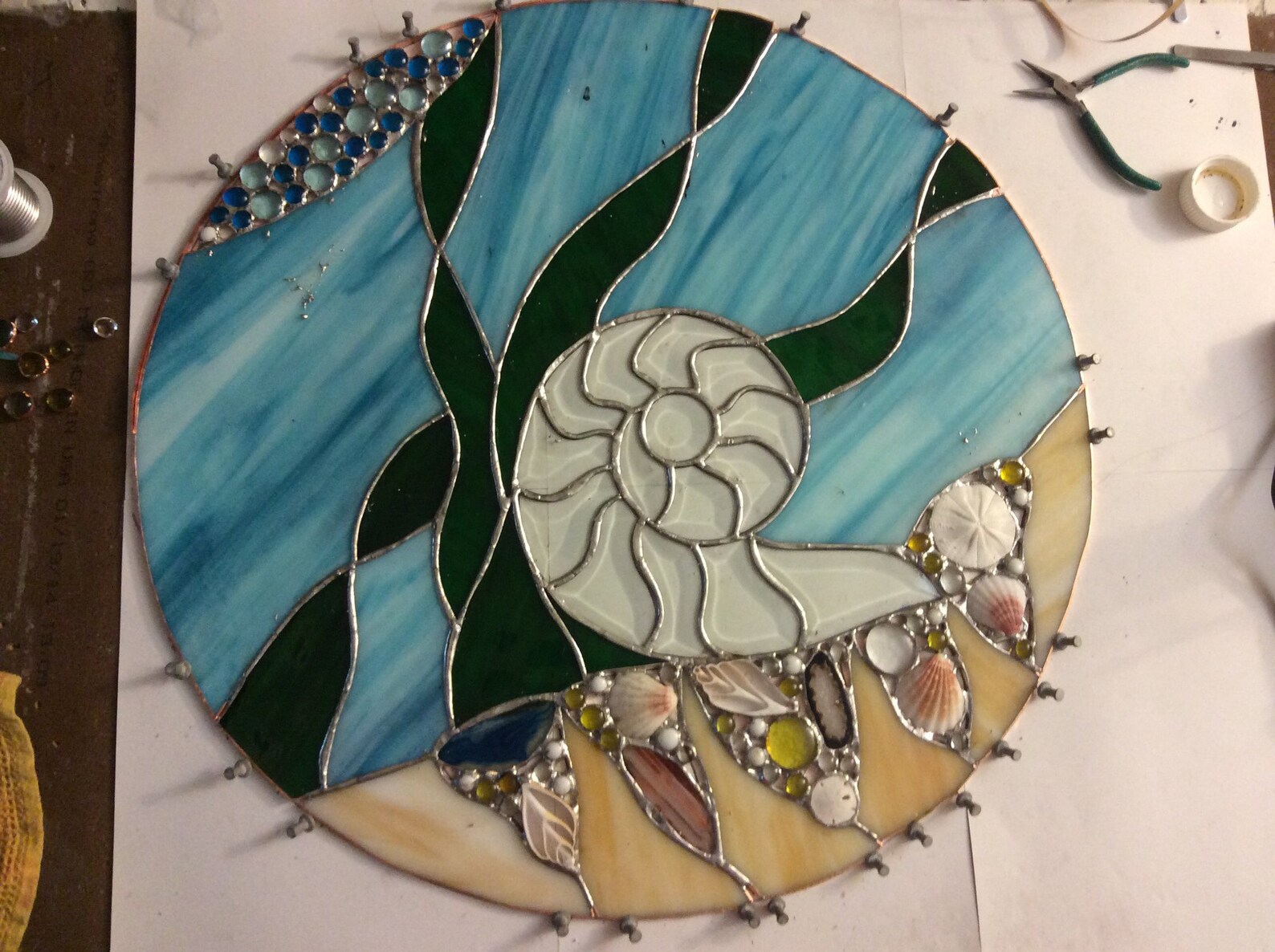 Beveled Sea Shell Stained Glass Panel - Etsy
