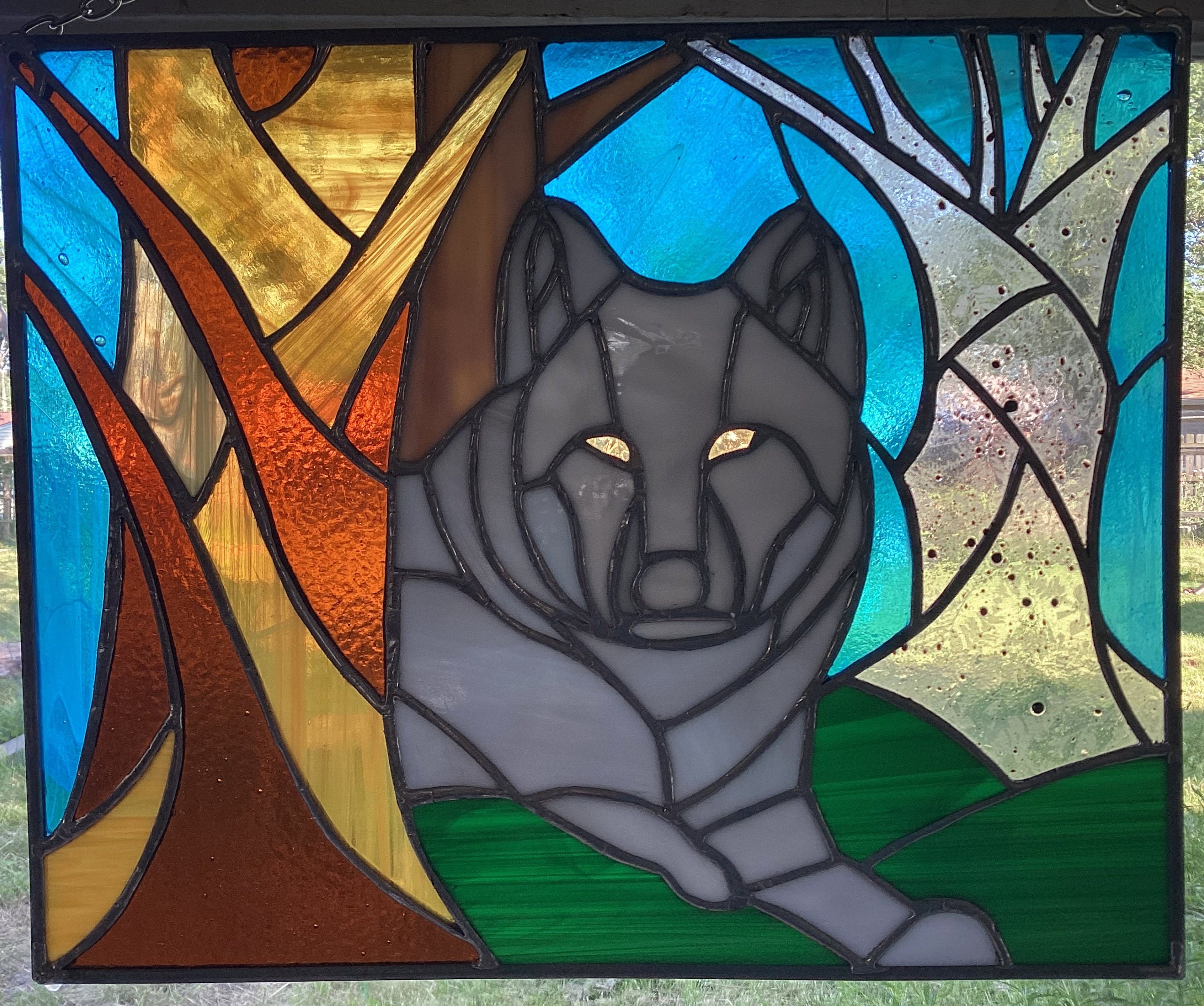 Grey Wolf in Forest Den Stained Glass Panel - Etsy