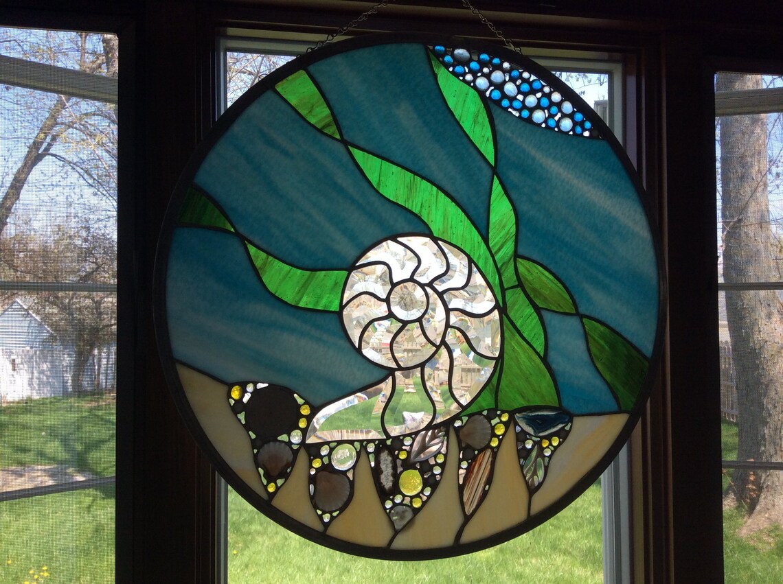 Beveled Sea Shell Stained Glass Panel - Etsy