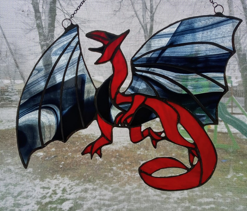Fierce Flying Dragon Stained Glass Suncatcher | Etsy UK