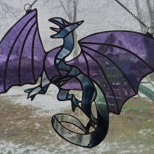 Fierce Flying Dragon Stained Glass Suncatcher | Etsy