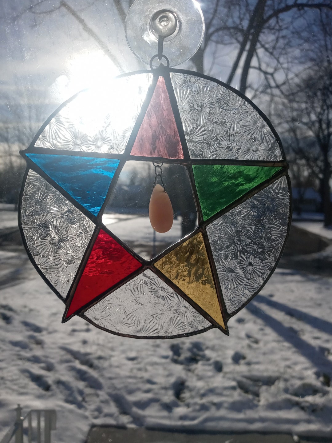 Five Elements Stained Glass Pentacle With Crystal Pendant - Etsy