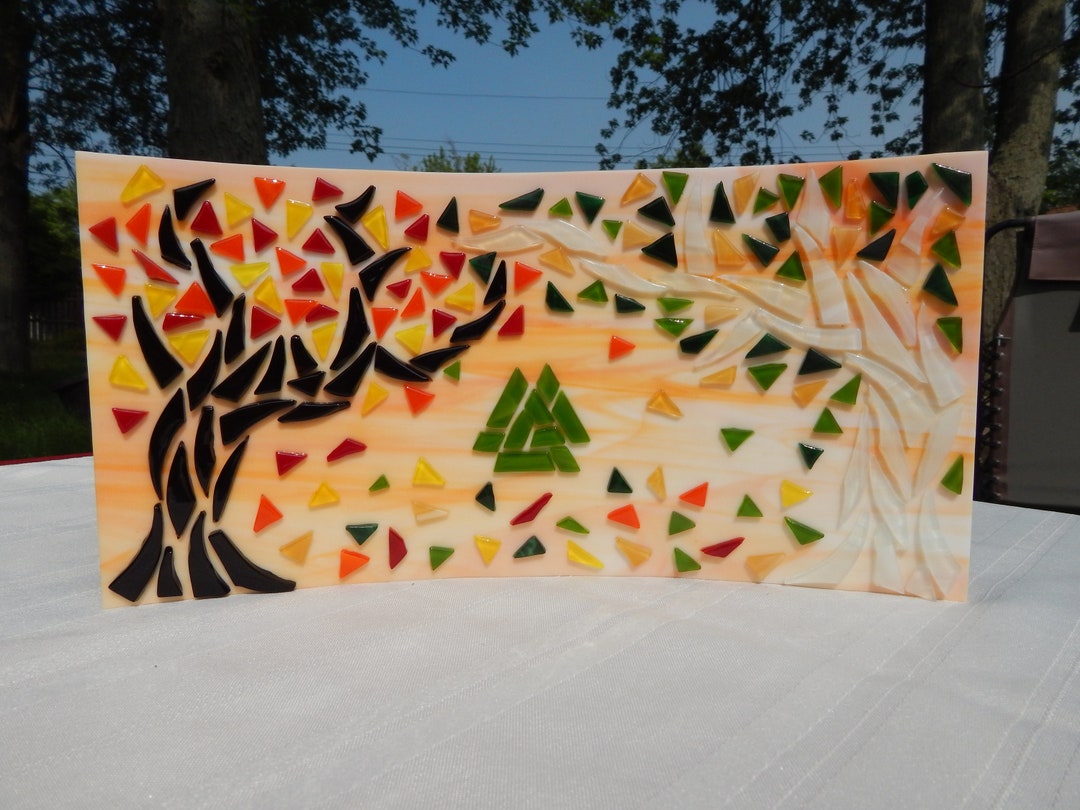 Altar Decor Stained Glass Tree Valknut With Leaves Tac Fused - Etsy