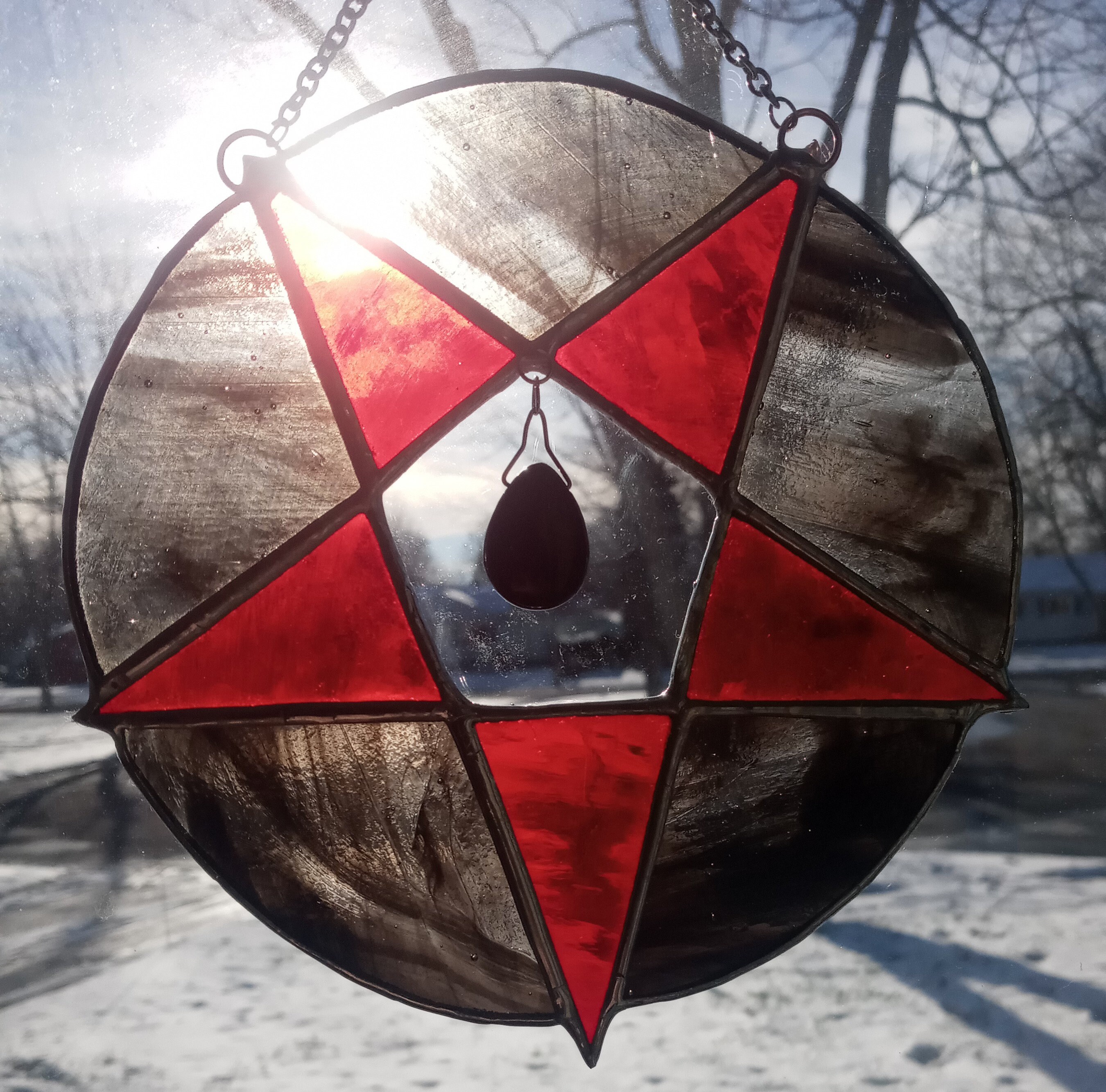 Inverted Red Pentagram Stained Glass Suncatcher With Crystal - Etsy