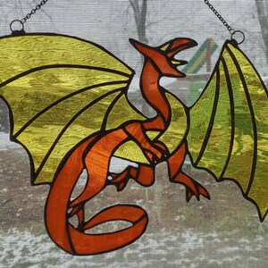 Fierce Flying Dragon Stained Glass Suncatcher | Etsy UK