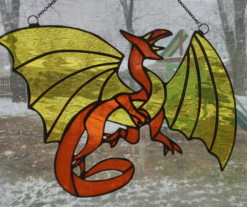 Fierce Flying Dragon Stained Glass Suncatcher - Etsy