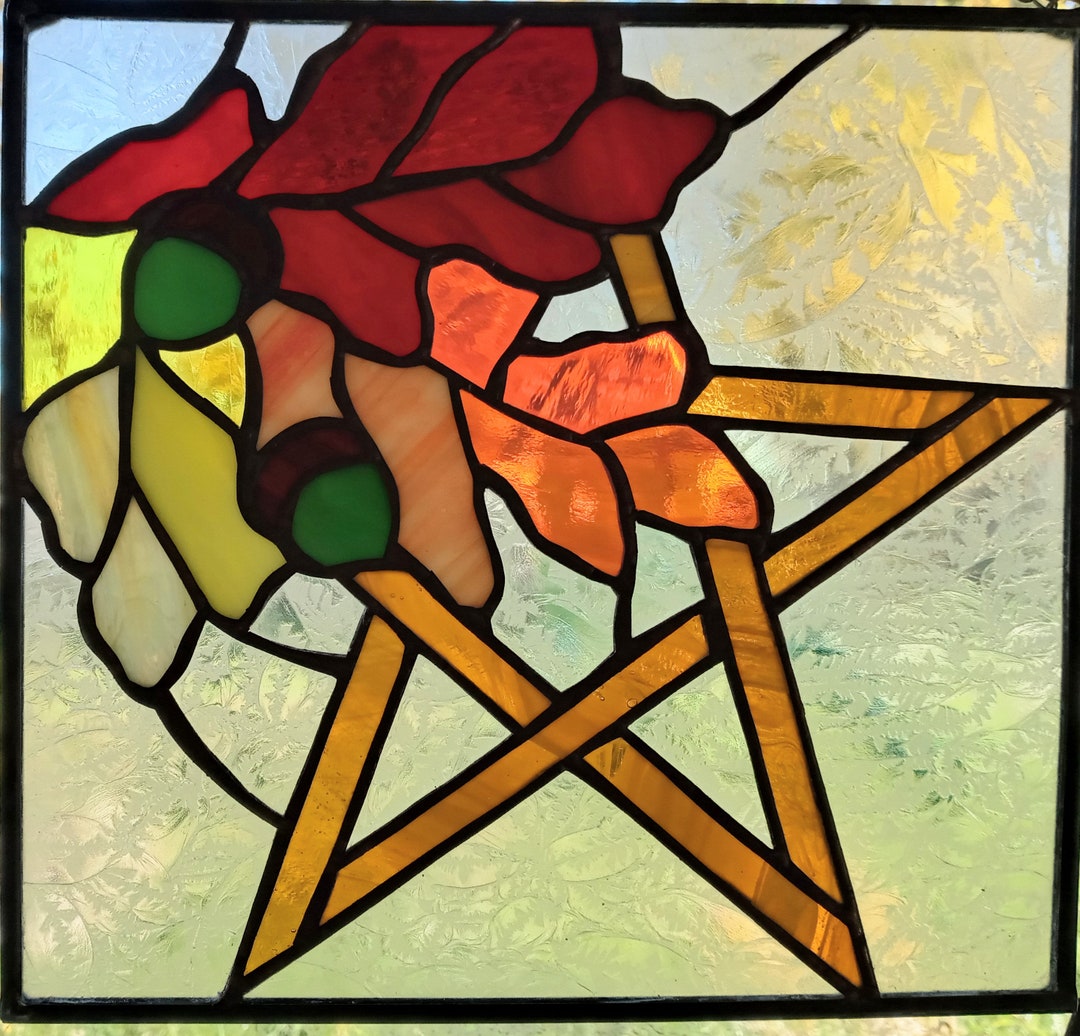 Autumn Oak Leaf Mabon Pentacle Stained Glass Panel - Etsy