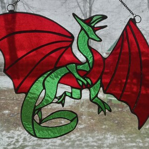 Fierce Flying Dragon Stained Glass Suncatcher | Etsy UK