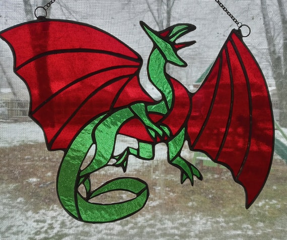 Fierce Flying Dragon Stained Glass Suncatcher - Etsy