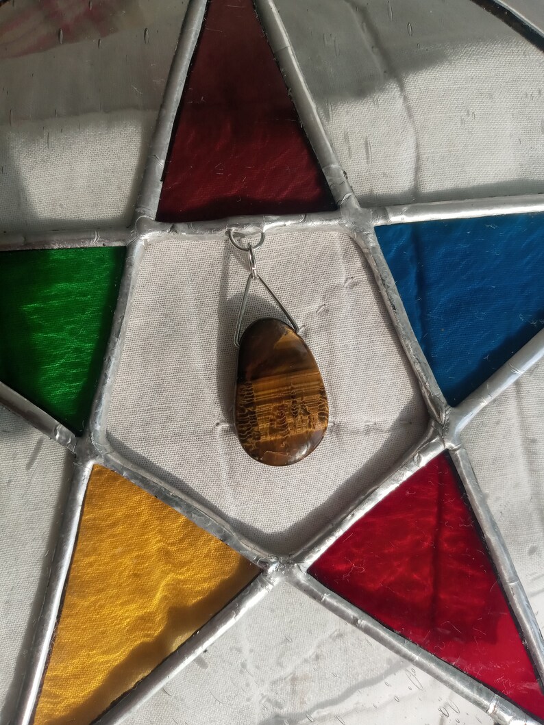 Five Elements Stained Glass Pentacle With Crystal Pendant - Etsy
