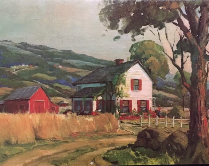 Philip Shumaker Signed 24x12 "peaceful Valley" 1957 Canvas Look Offset ...