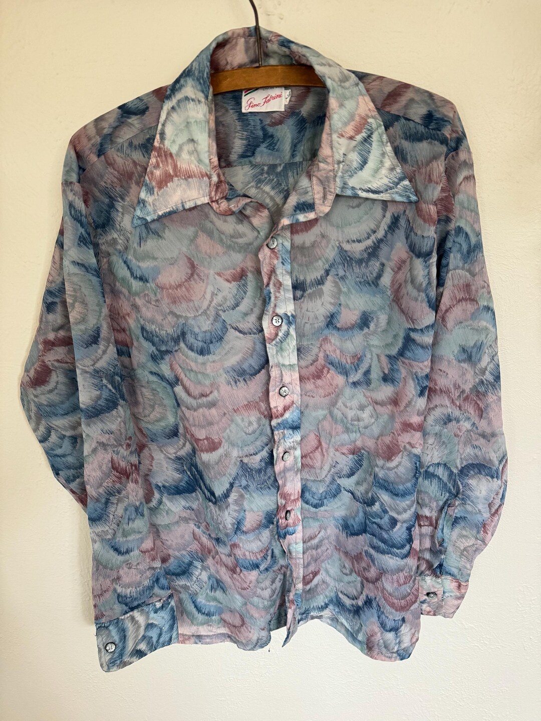 Vintage 1960’s 70’s Gino Fabrini Floral Print Nylon Button up Size L - Etsy