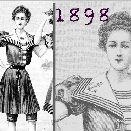 Bathing Suit 96 Cm Bust Victorian Reproduction Pdf Pattern Etsy