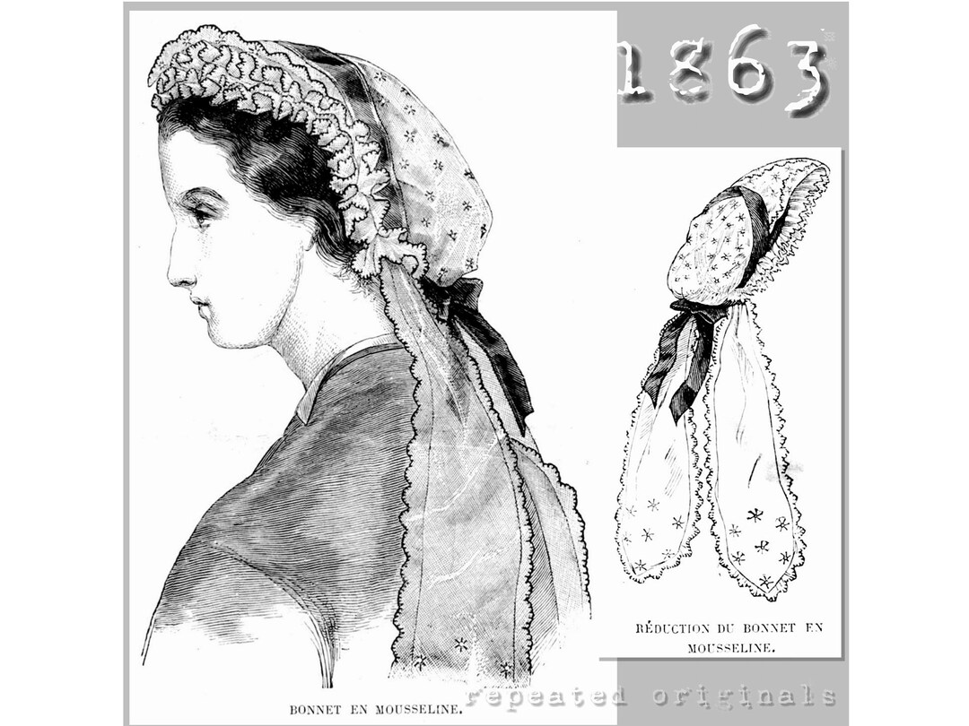 Muslin Cap - Victorian Reproduction PDF Pattern - 1860's - Made From ...