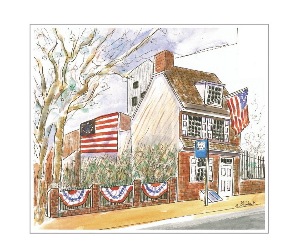 The Betsy Ross House. Matted Digital Print of Original Painting. - Etsy