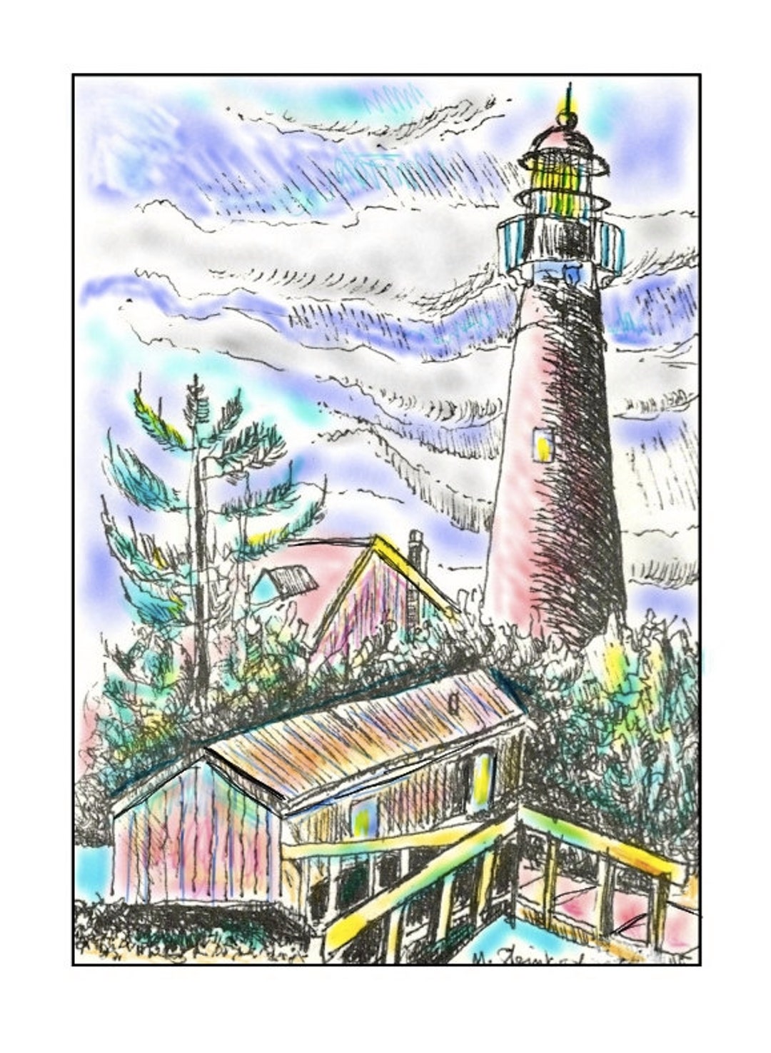 Lighthouse. Blank Note Card. Mixed Media. Black/white or Color ...