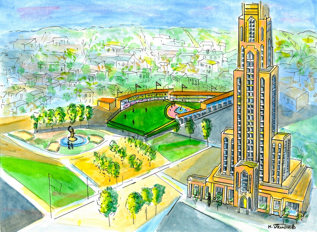 Pittsburgh - Cathedral of Learning and Forbes Field. Matted Art Print ...