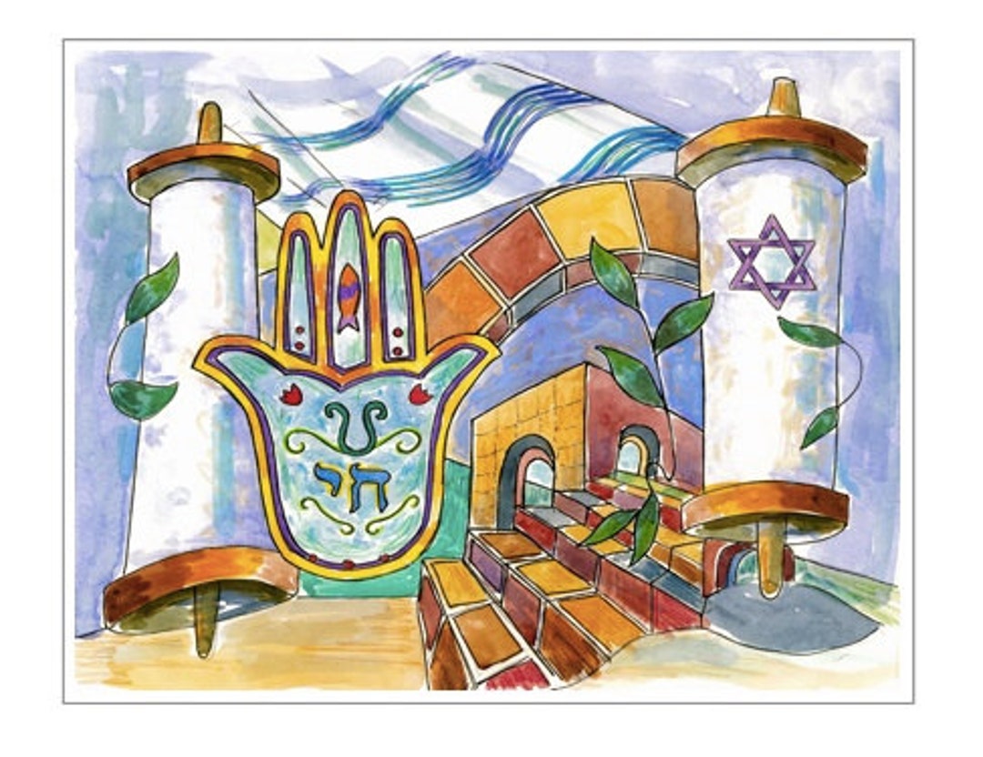 Torah Scrolls Box of 8 Blank Note Cards and Envelopes. Watercolor and ...