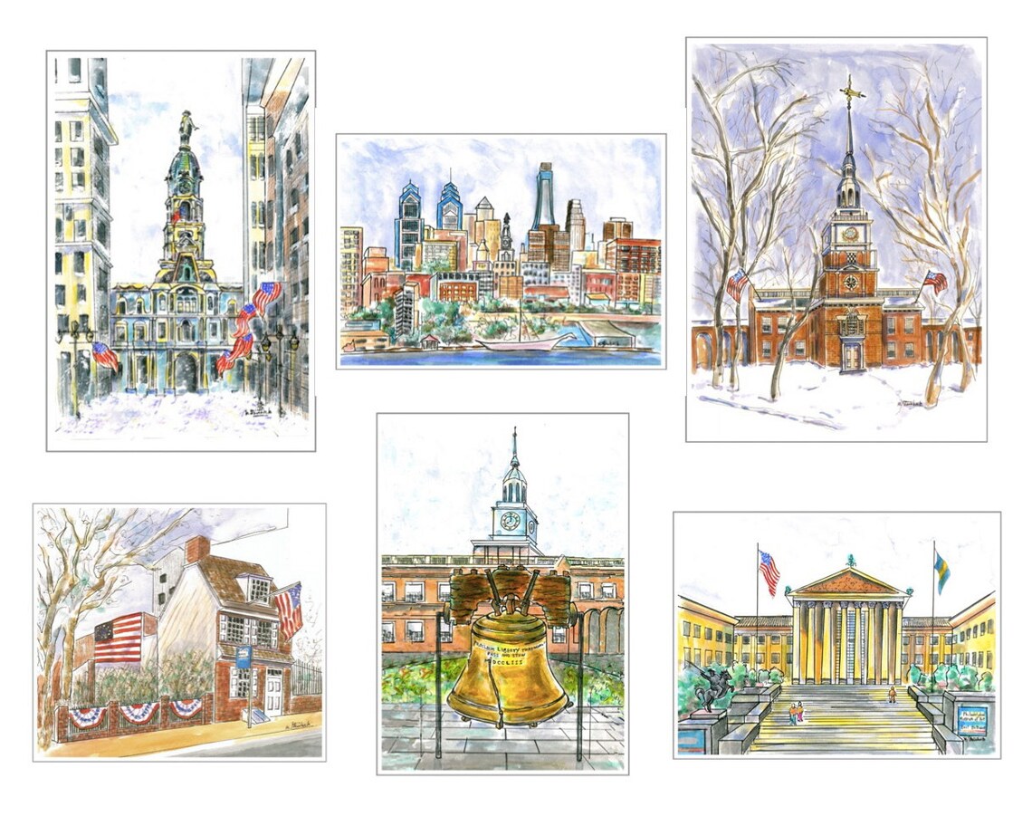 Philadelphia City Hall. Matted Art Print of Original Watercolor/ink ...