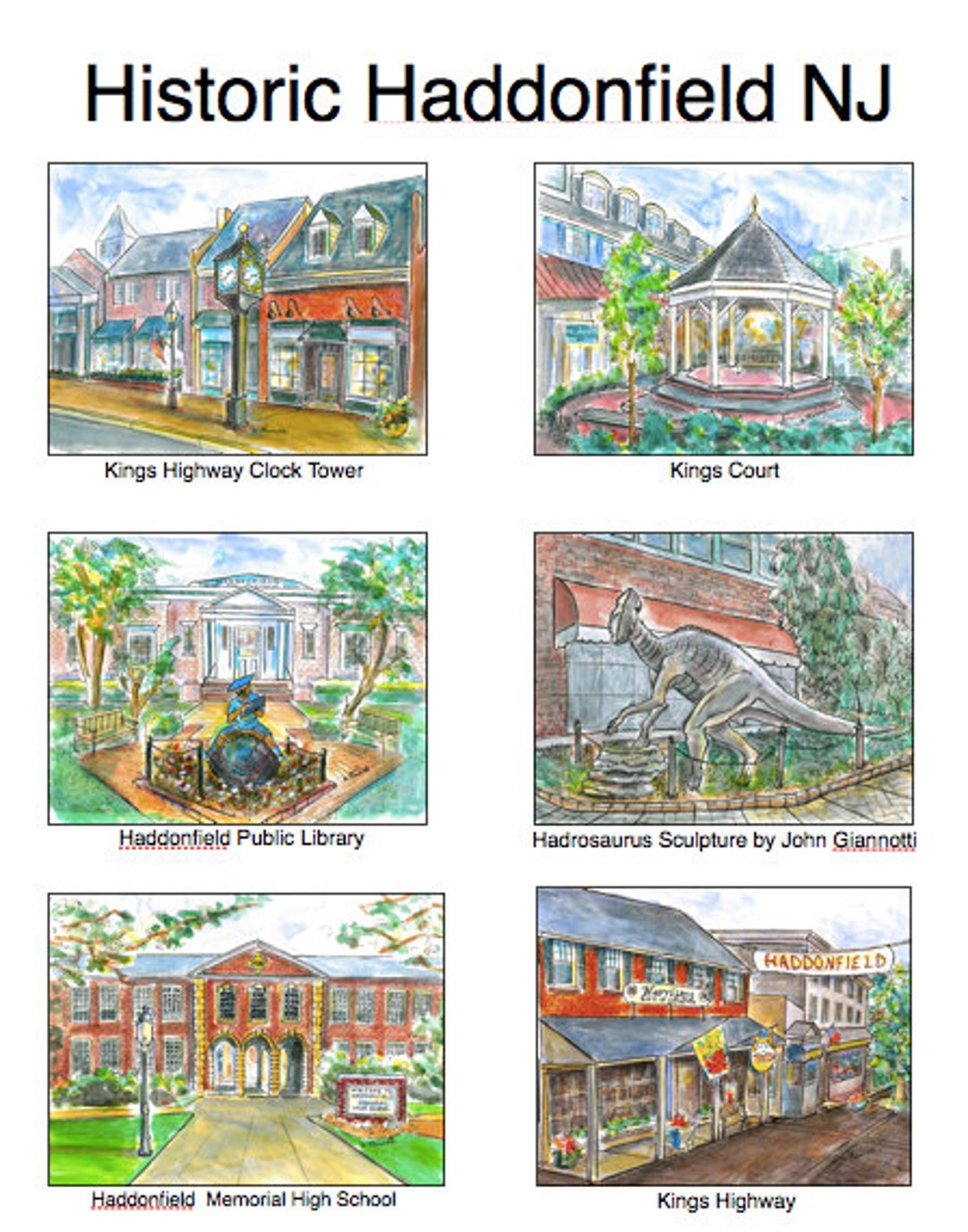 Historic Haddonfield, NJ; Box of 8 Blank Note Cards; 4.25" X 5.5 ...