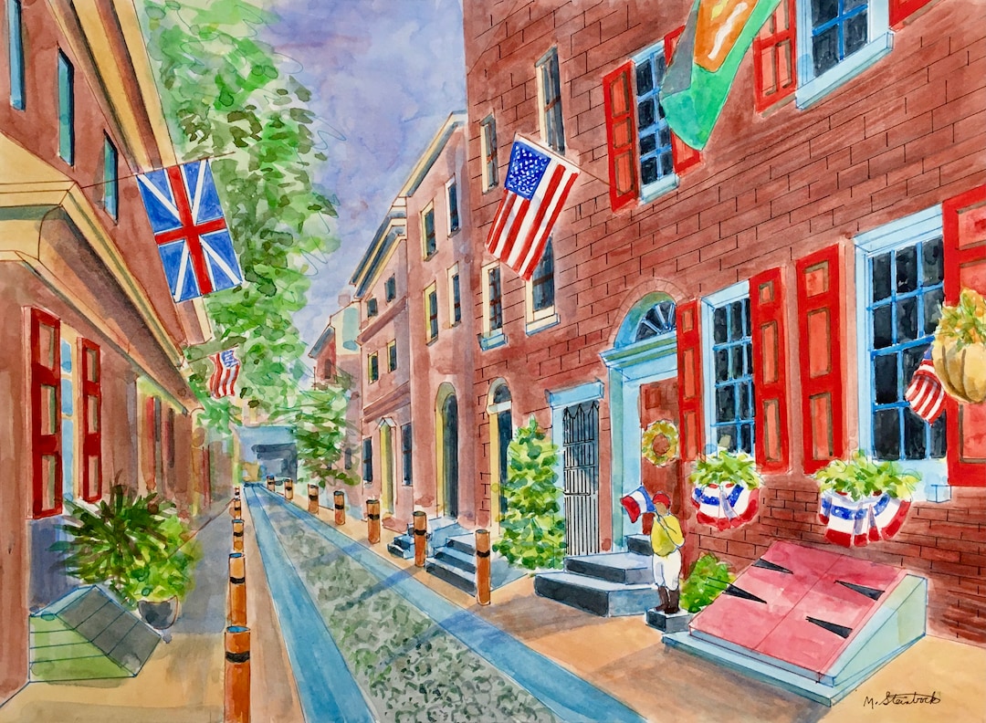 Elfreth's Alley. Matted Print of Original Watercolor Painting. White ...