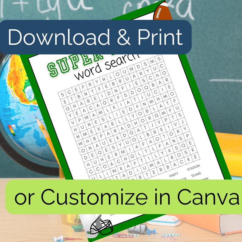 Super Bowl Word Search, Editable Digital Word Search Template ...
