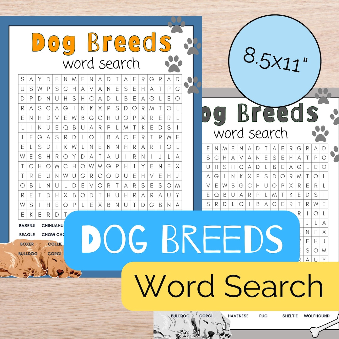 Dog Breeds Word Search, Editable Digital Word Search Template ...