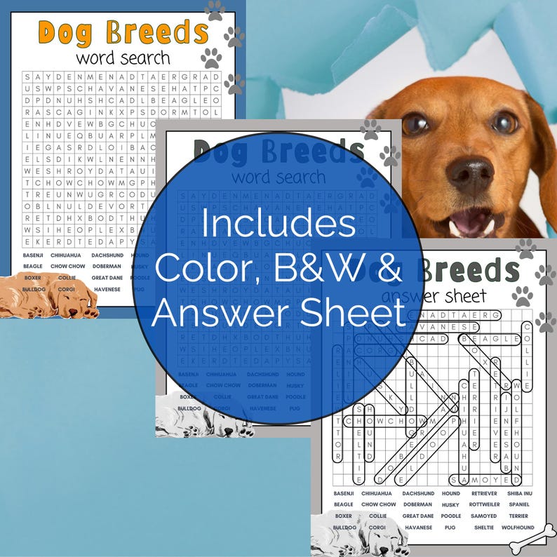 Dog Breeds Word Search, Editable Digital Word Search Template ...