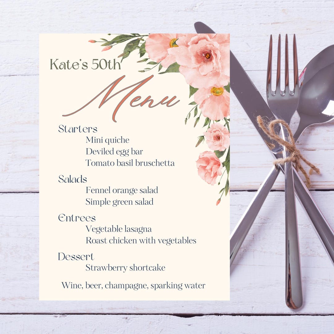 Editable Digital 50th Birthday Party Menu Template, Birthday Party Menu ...