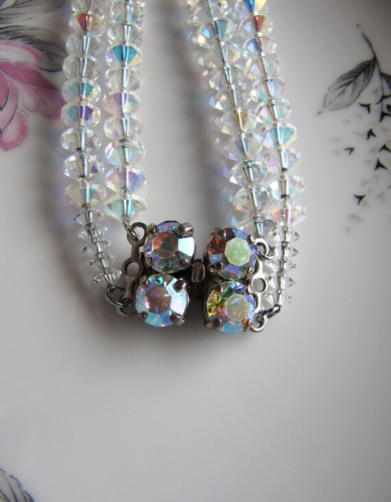 Vintage Clear Crystal Double Strand Necklace, Aurora … - Gem