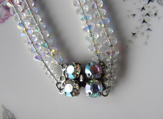 Vintage Clear Crystal Double Strand Necklace, Aurora … - Gem
